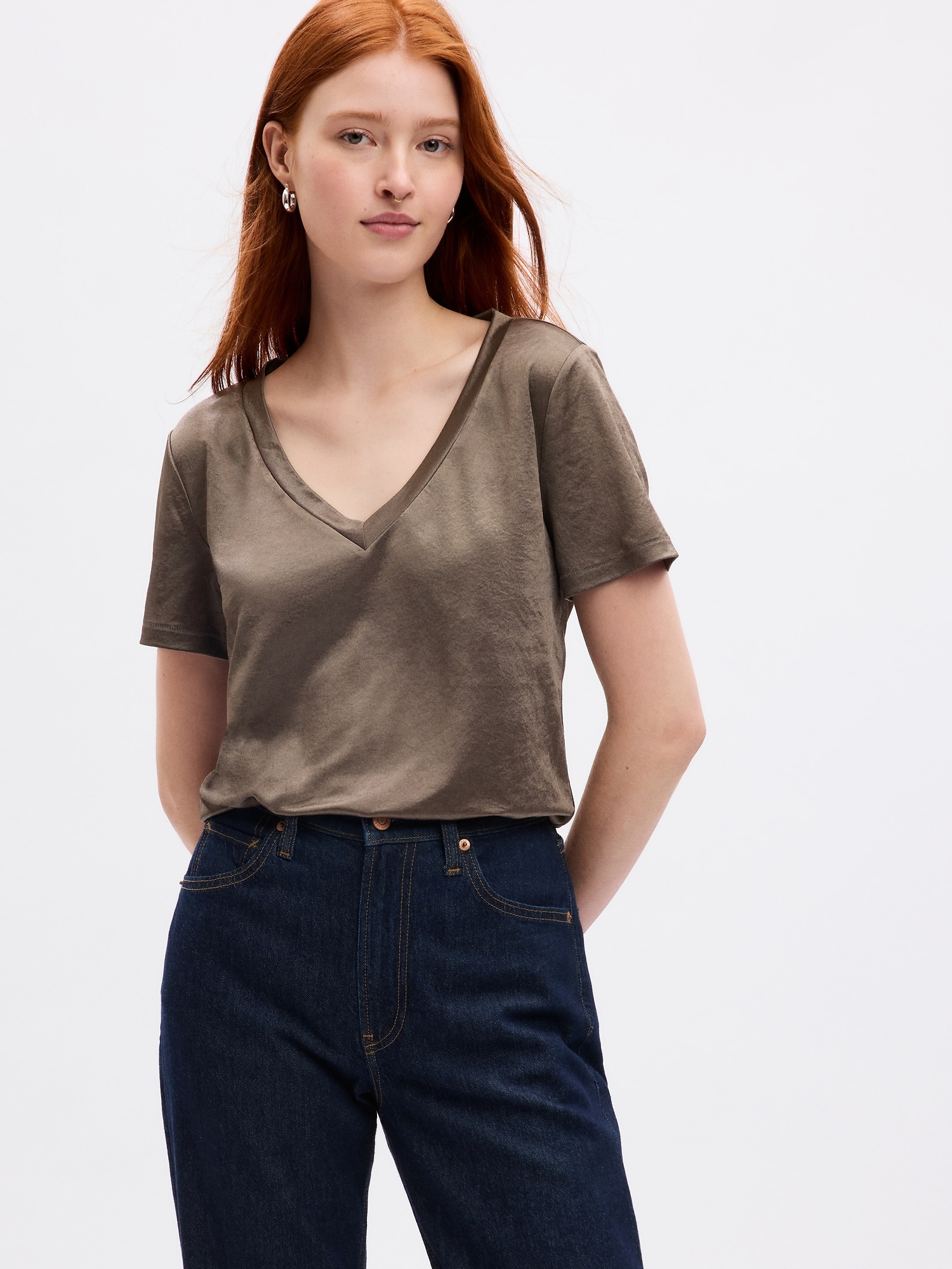 Vintage Satin V-Neck T-Shirt | Gap