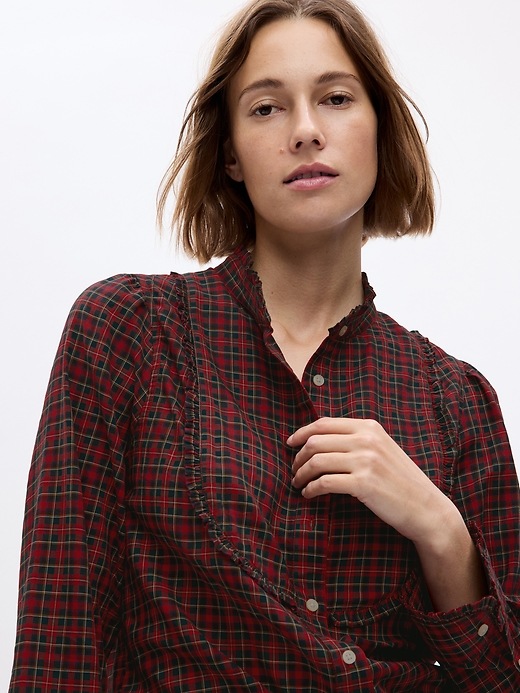 Ruffle Bib Plaid Shirt | Gap