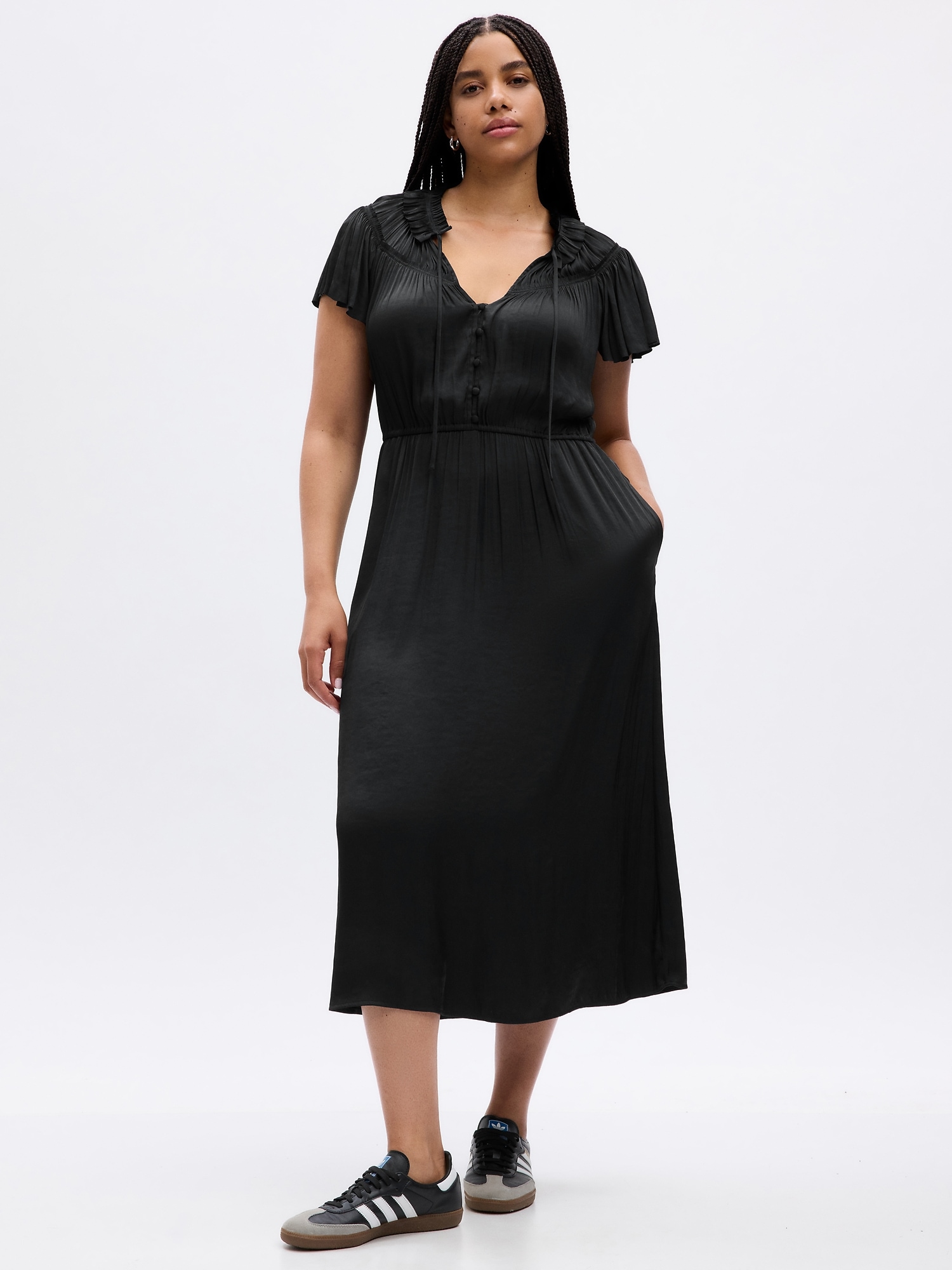Ruffle-Neck Midi Dress | Gap
