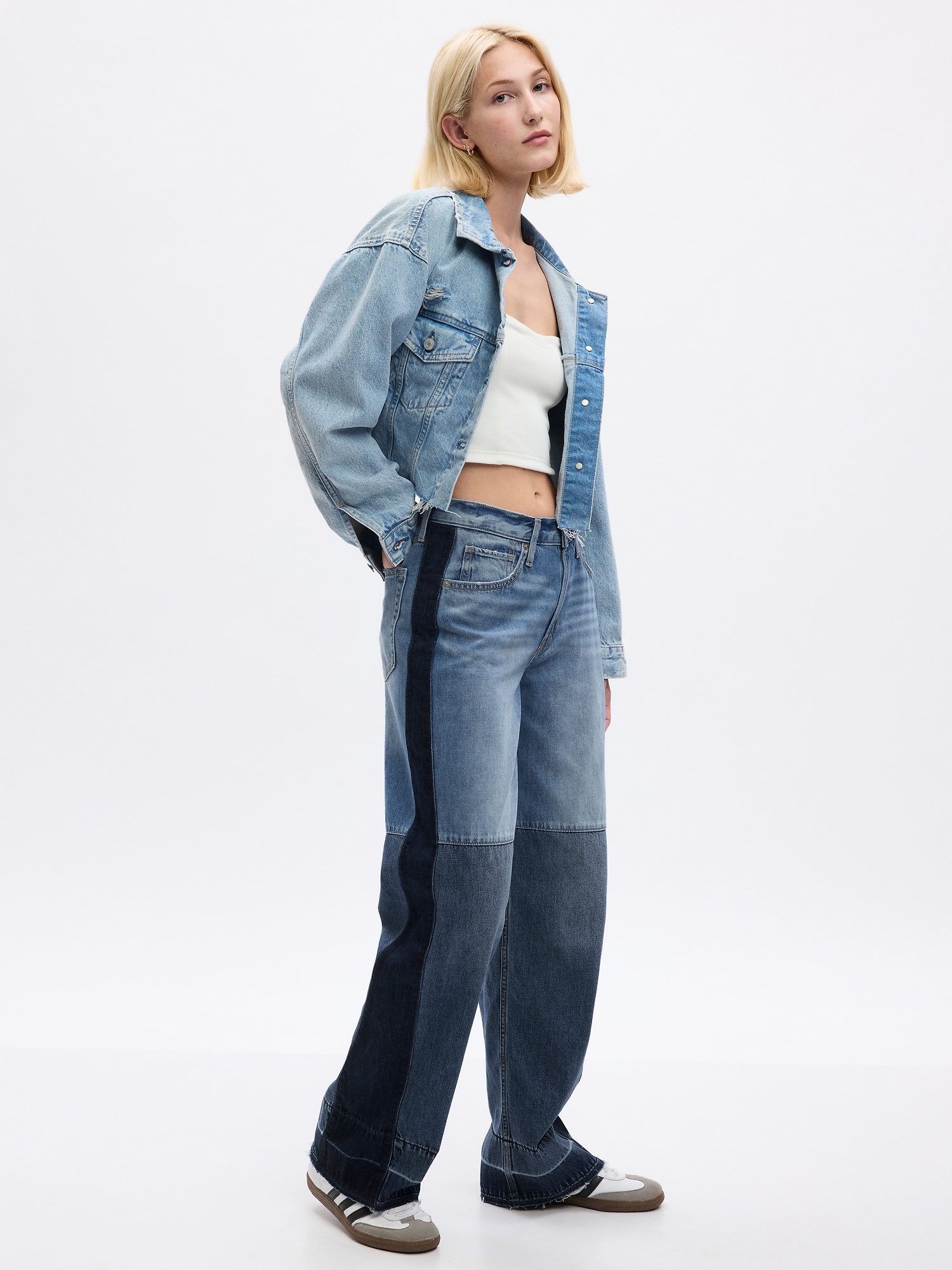 Mid Rise Patchwork Wide-Leg Jeans | Gap