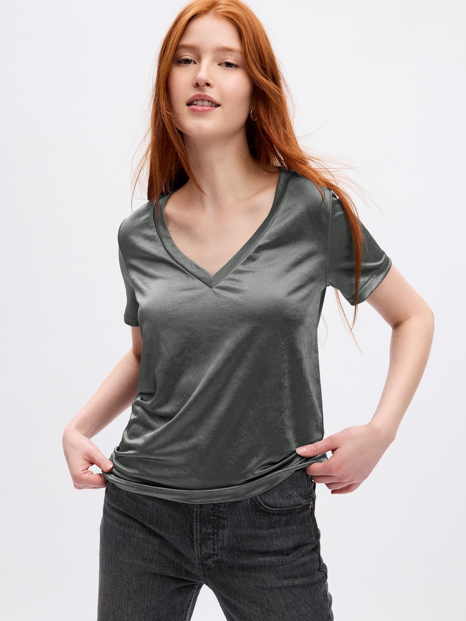 Vintage Satin V Neck T Shirt Gap