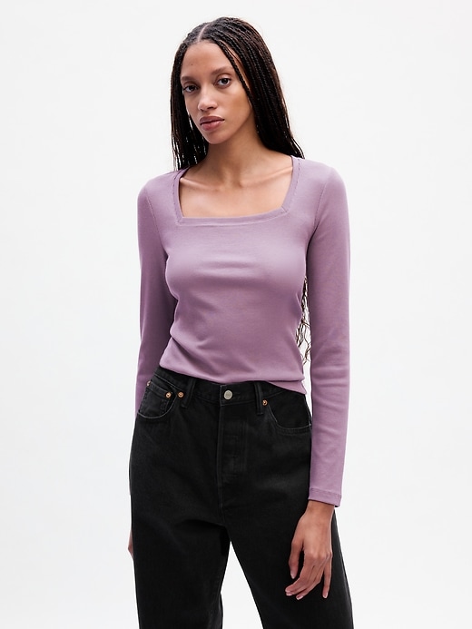 Modern Rib Square-Neck Cropped T-Shirt | Gap