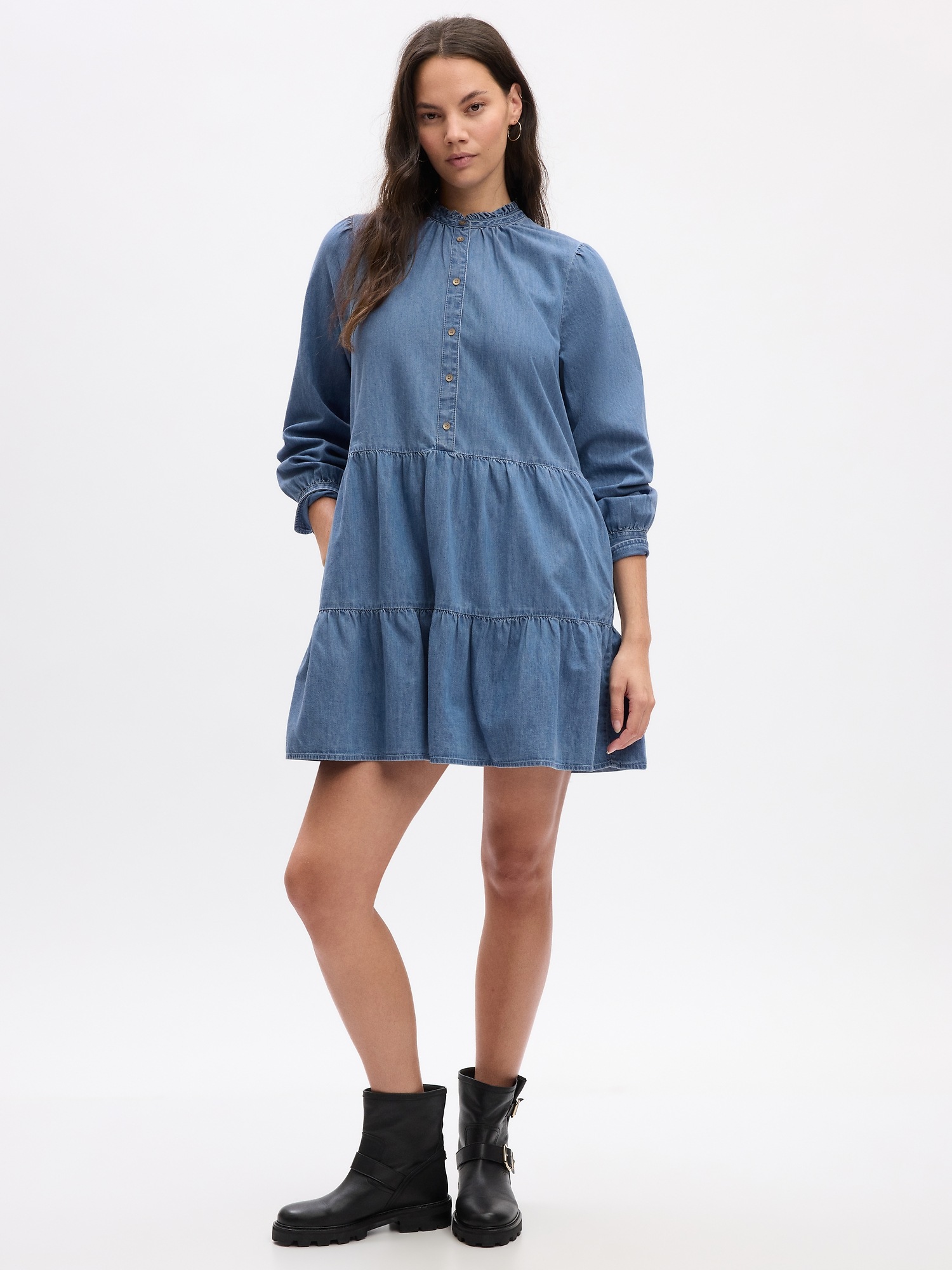 Tiered Denim Mini Shirtdress | Gap