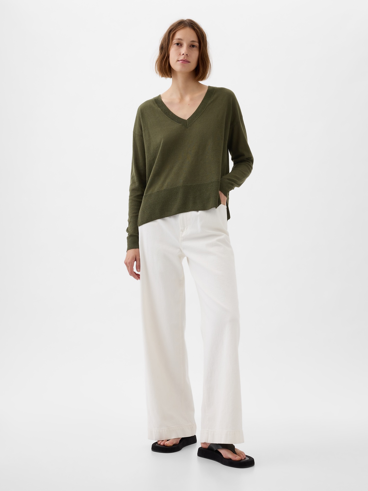 24/7 Split-Hem Linen-Blend Sweater | Gap