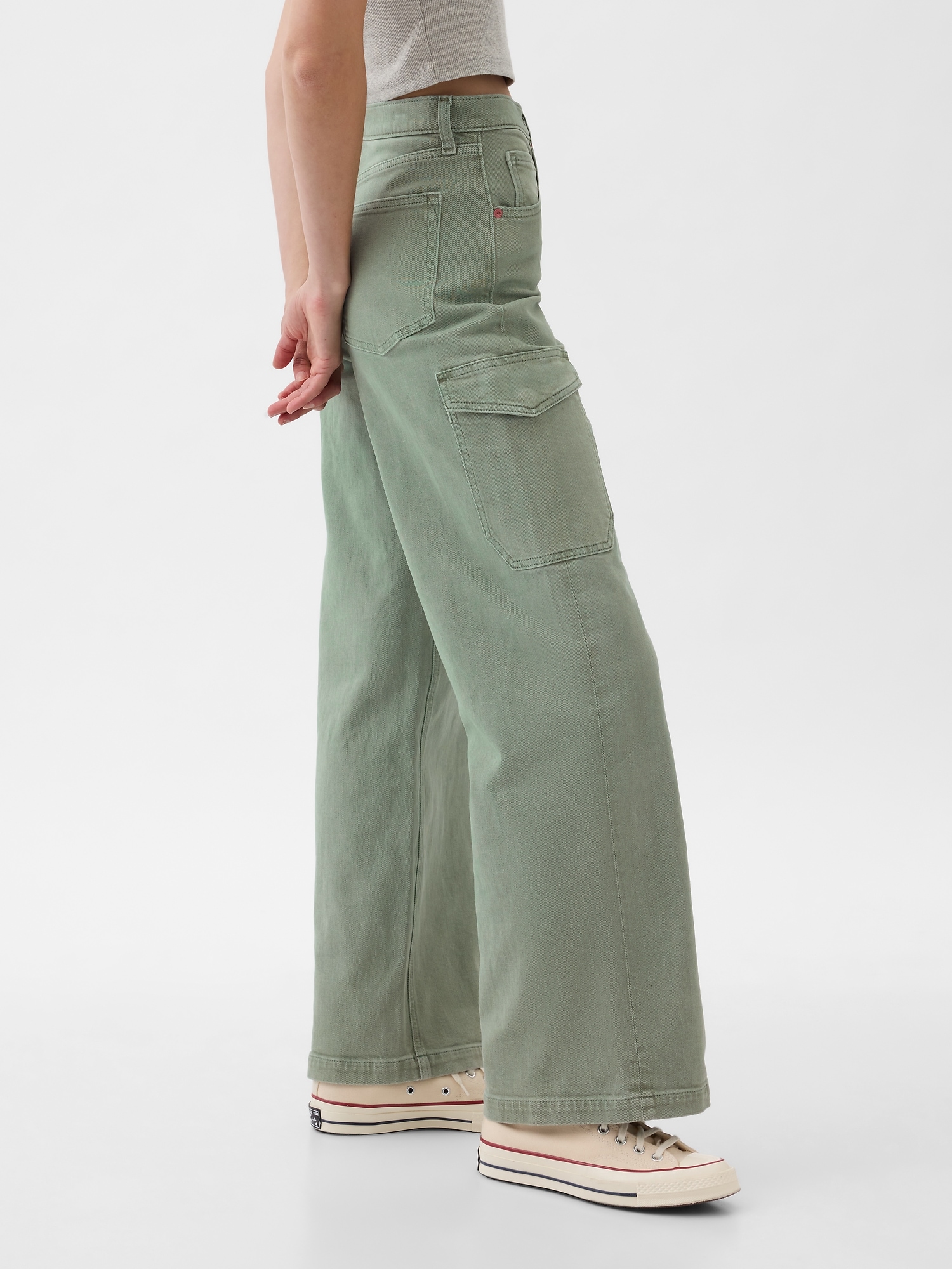 High Rise Stride Wide-Leg Cargo Ankle Jeans | Gap