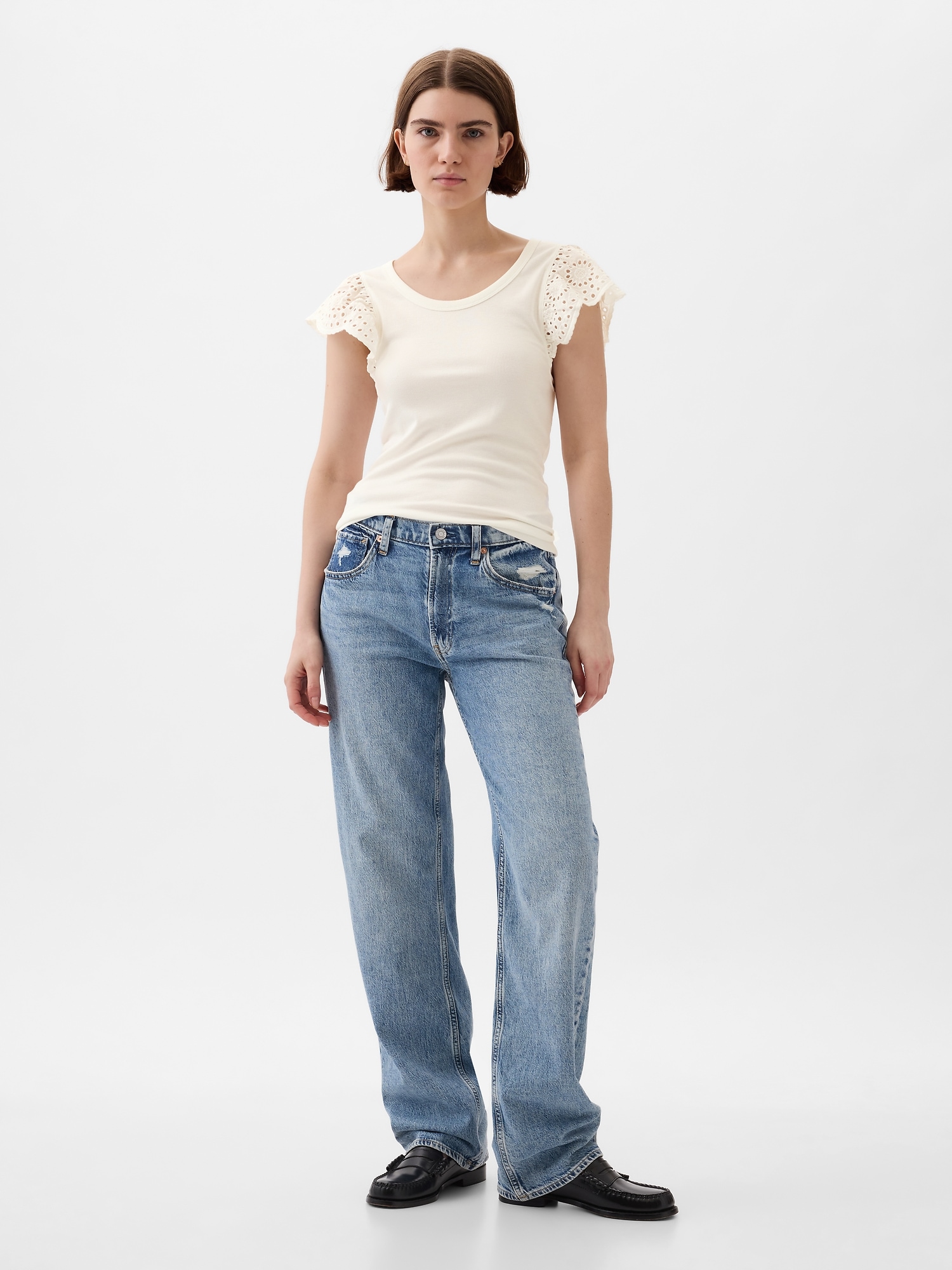 Eyelet Sleeve Rib T-Shirt | Gap