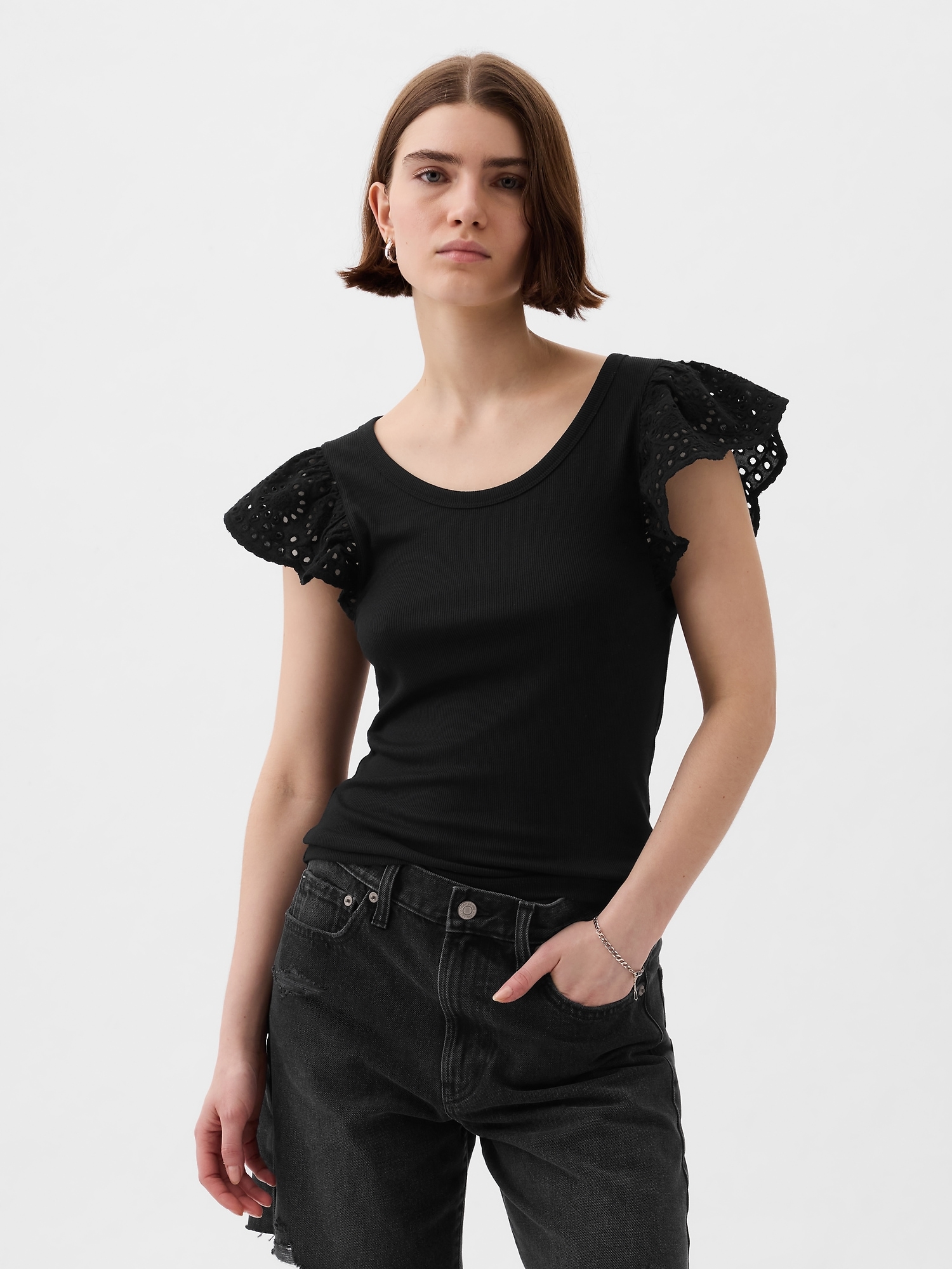Eyelet Sleeve Rib T-Shirt | Gap