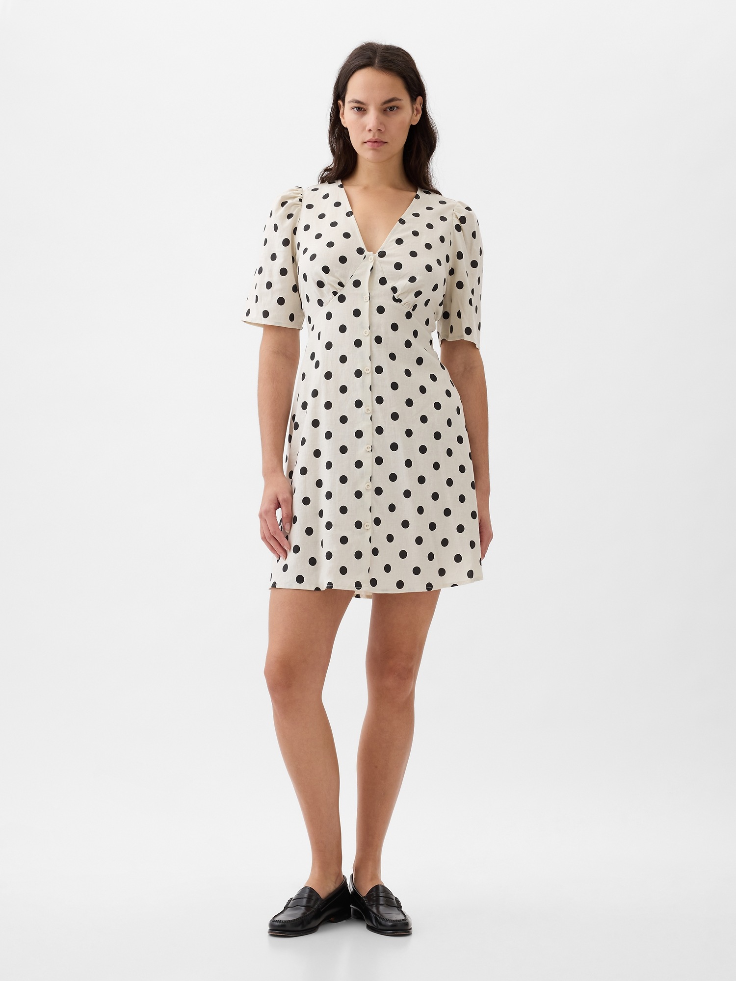 Linen-Blend Button Mini Dress | Gap