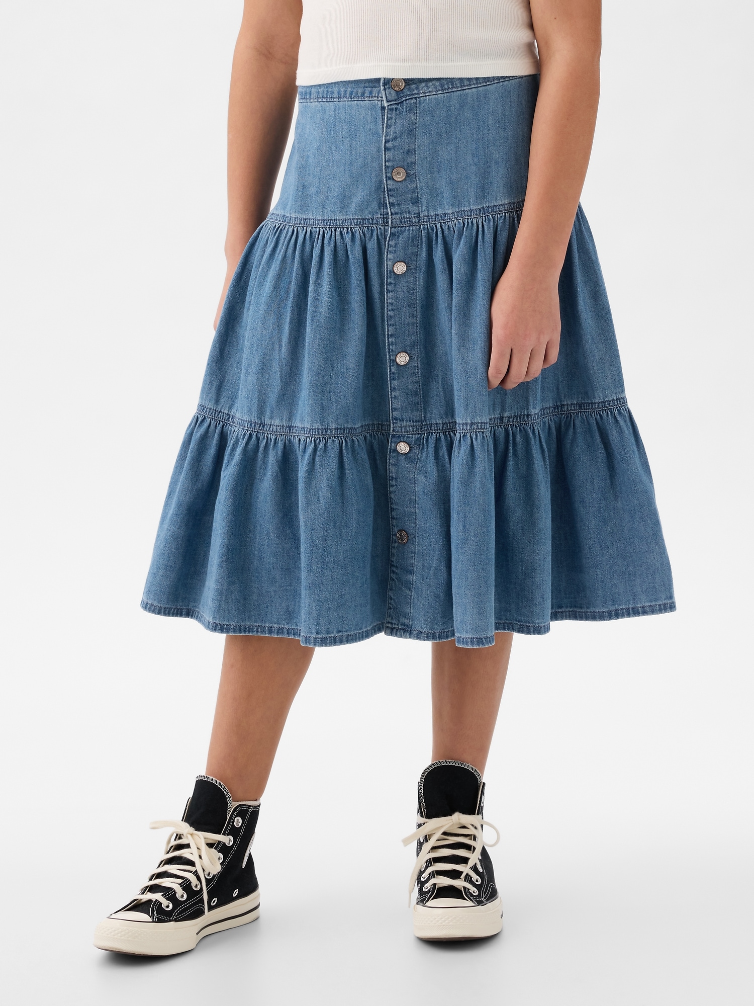 Kids Tiered Denim Midi Skirt | Gap