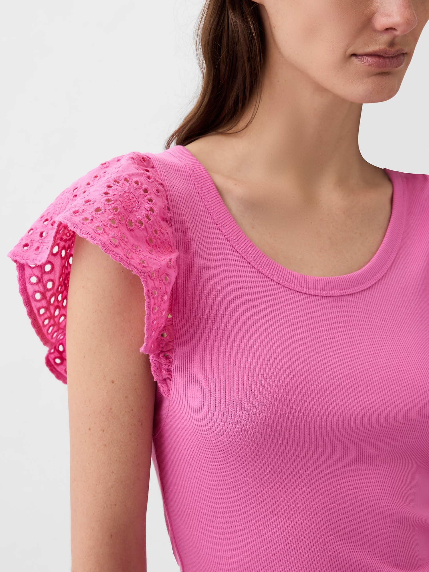 Eyelet Sleeve Rib T-Shirt | Gap
