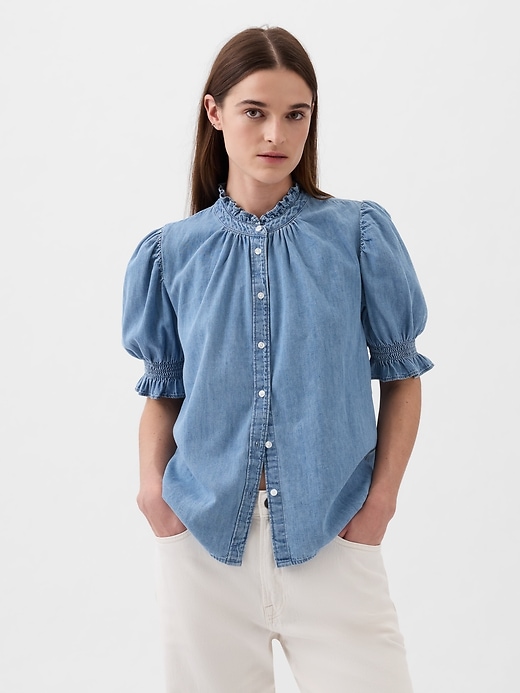 Puff-Sleeve Denim Shirt | Gap