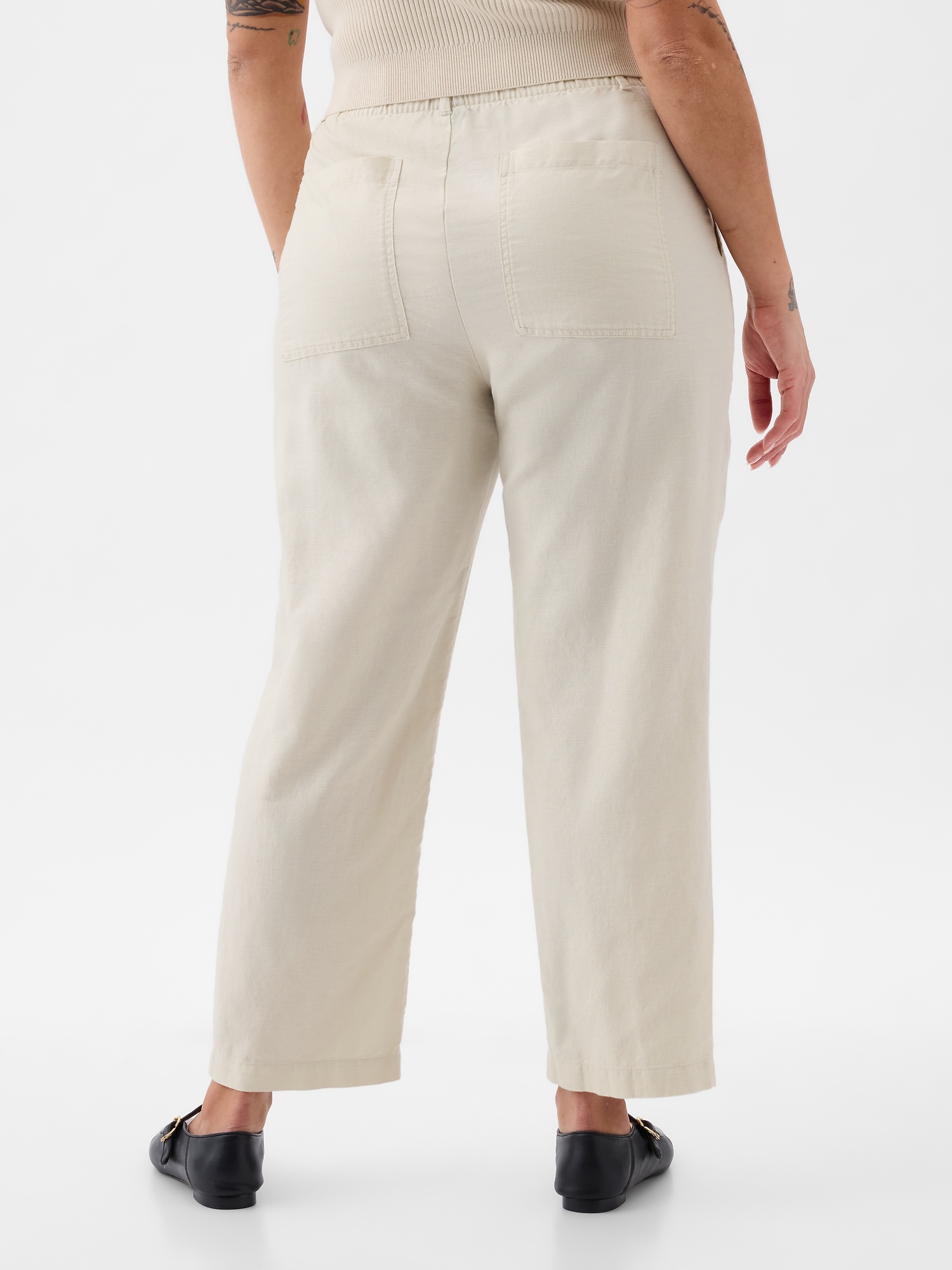 High Rise Linen-Cotton Pull-On Pants | Gap