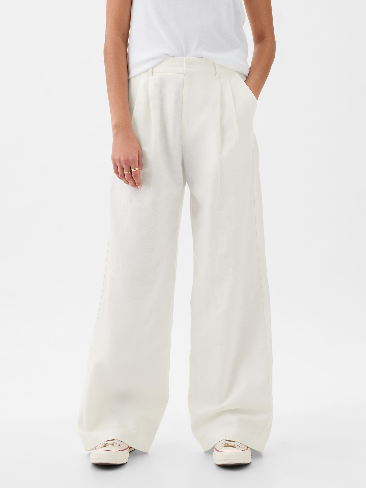 365 High Rise Linen-Cotton Trousers | Gap