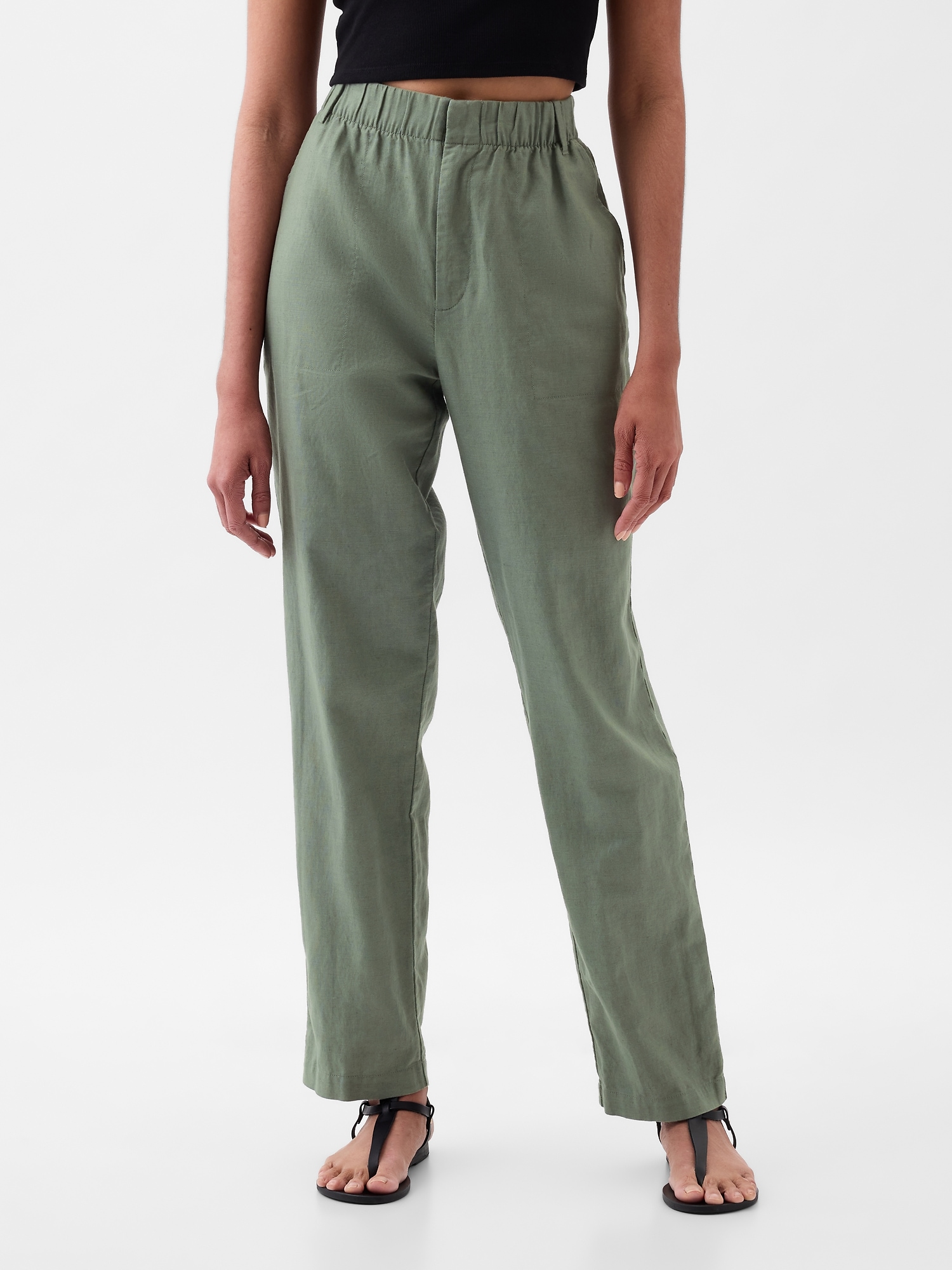 High Rise Linen-Cotton Pull-On Pants | Gap