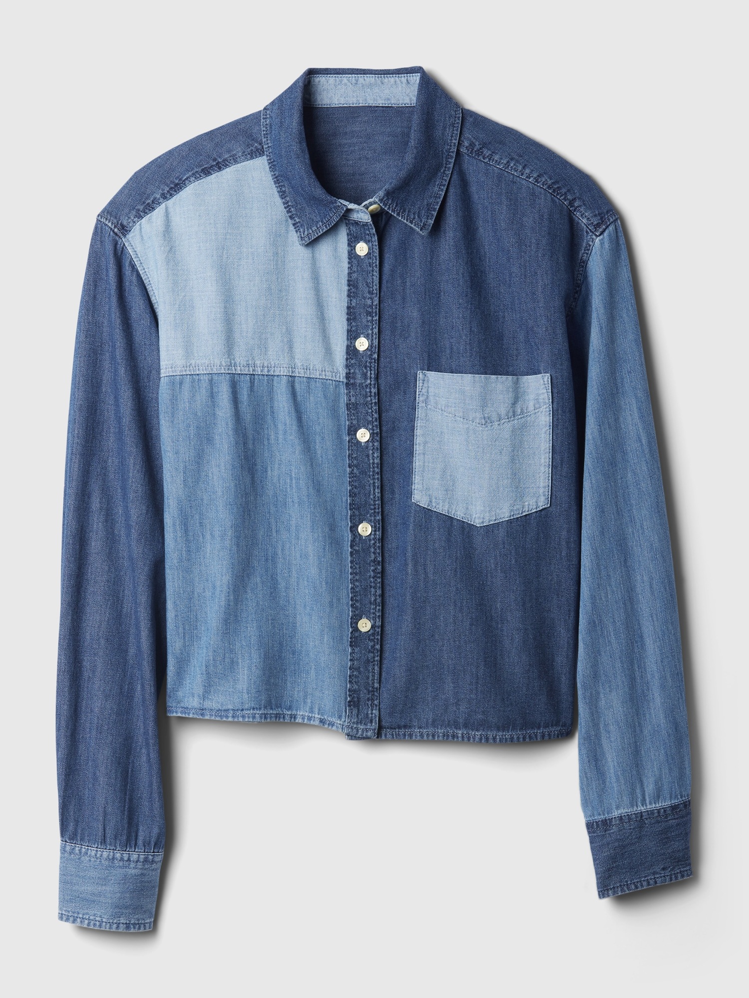 Cropped Patchwork Denim Shirt | Gap