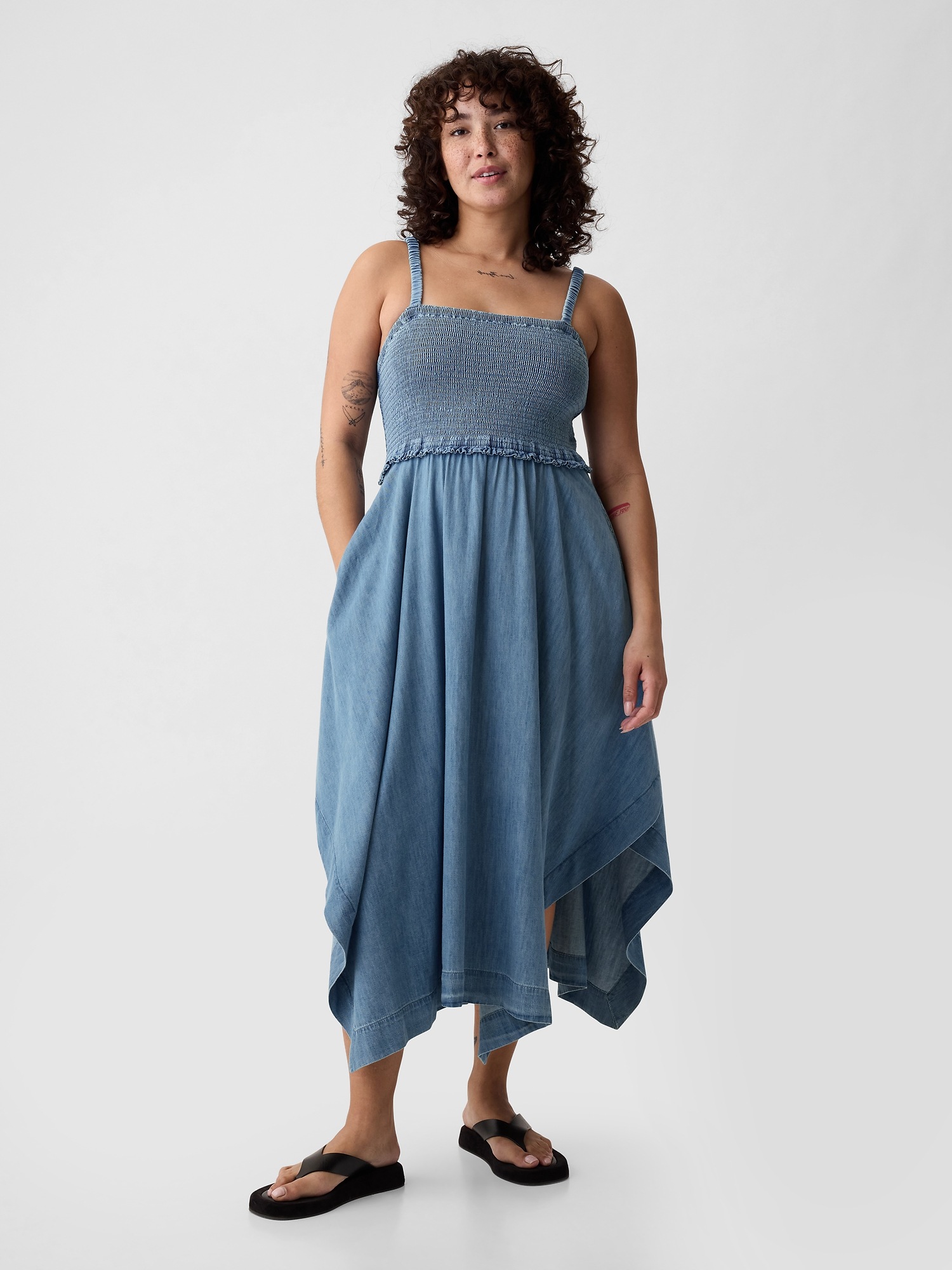 Denim Handkerchief Hem Midi Dress | Gap