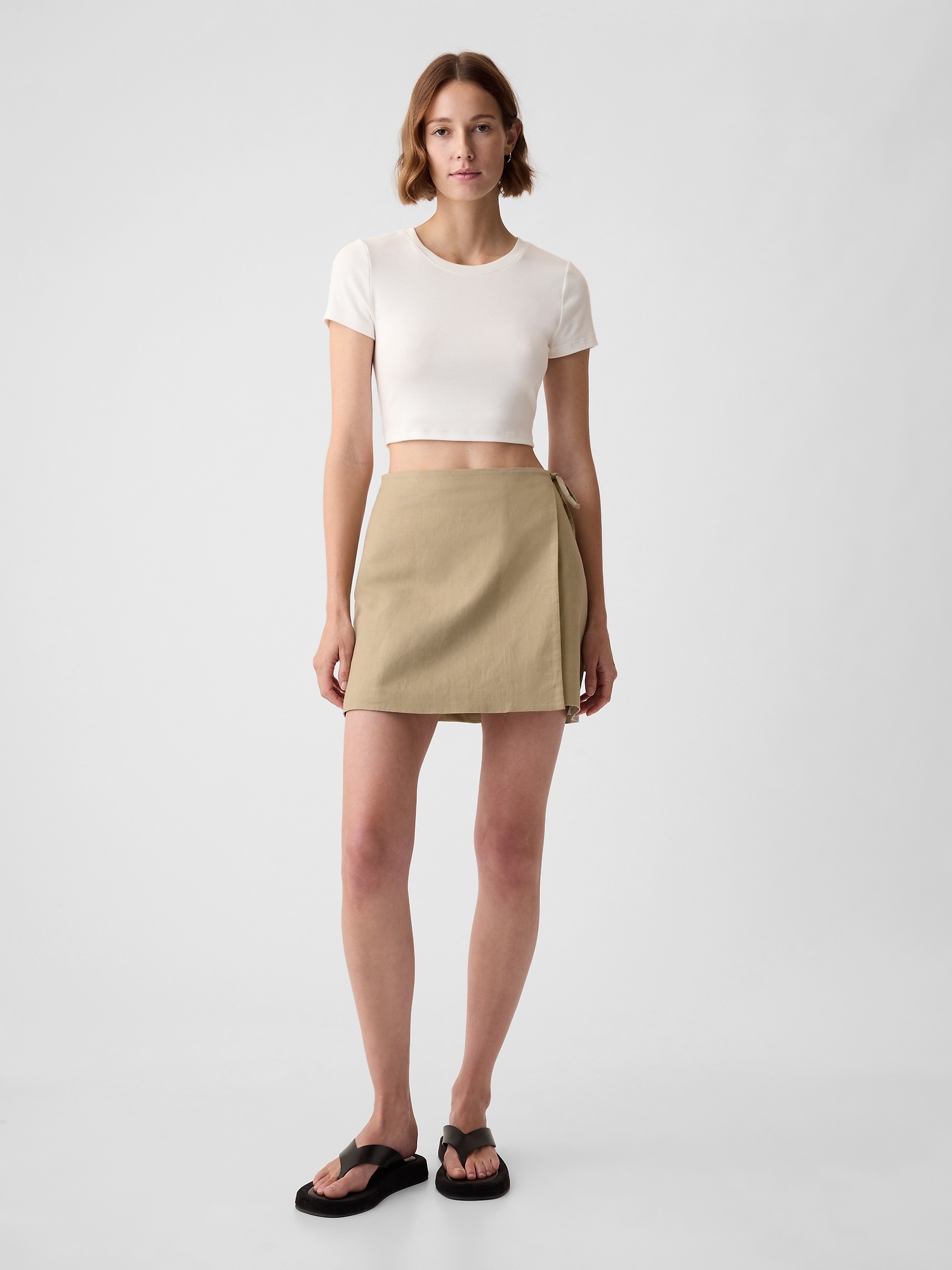 Linen-Cotton Wrap Mini Skirt | Gap