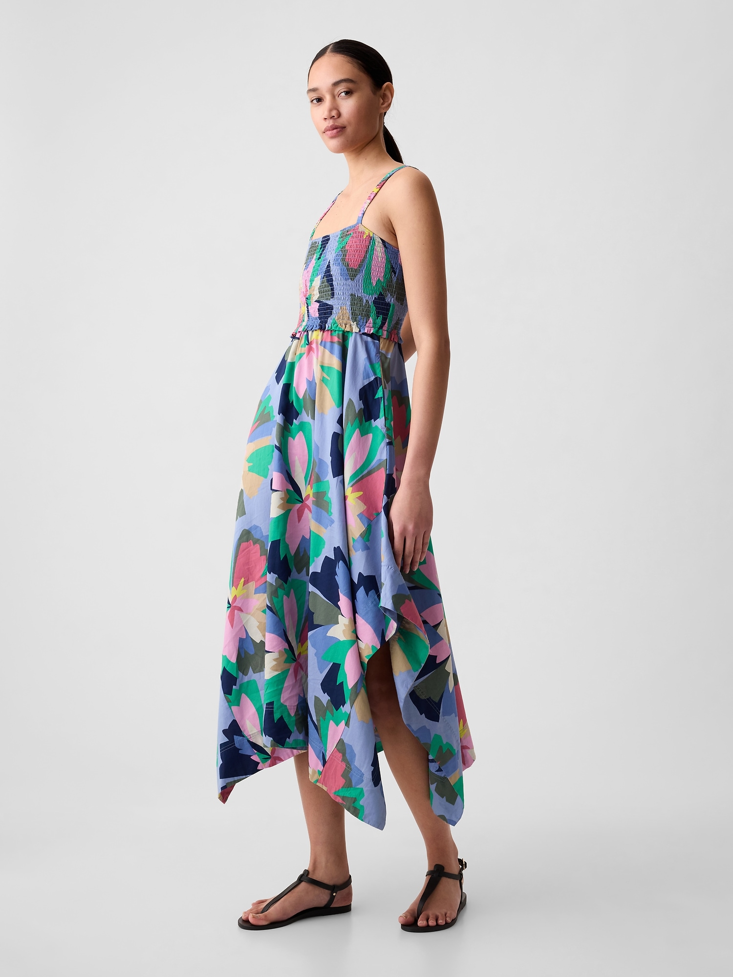 Smocked Handkerchief Hem Midi Dress | Gap