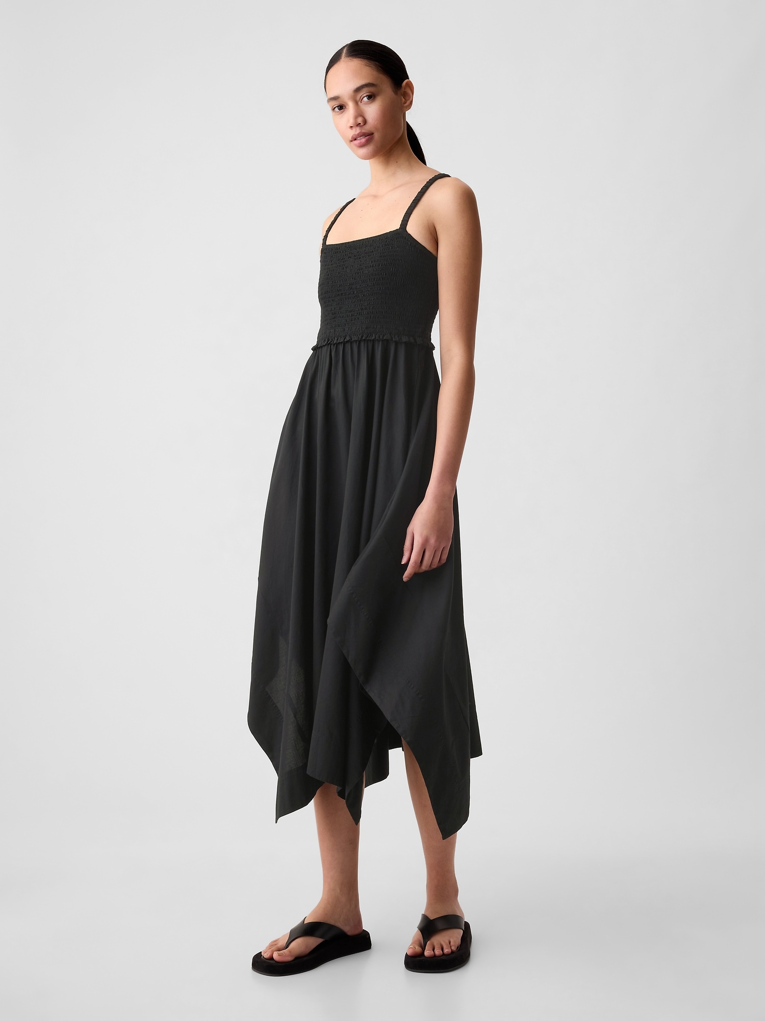 Smocked Handkerchief Hem Midi Dress | Gap