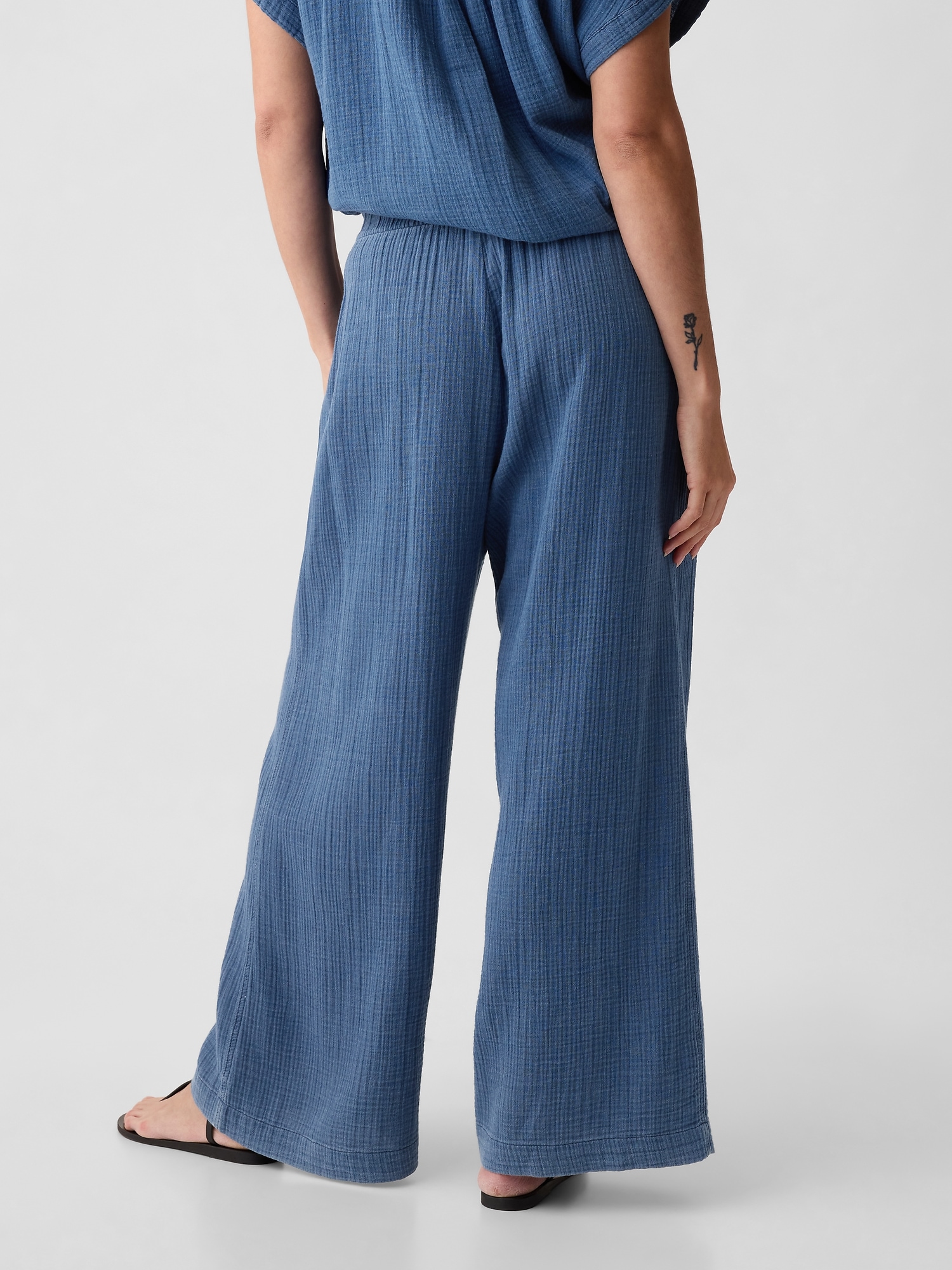 High Rise Crinkle Gauze Wide-Leg Pants | Gap