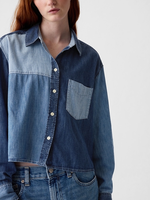 Cropped Patchwork Denim Shirt | Gap
