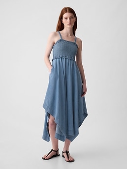 Denim Handkerchief Hem Midi Dress Gap