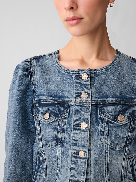 Collarless Cropped Icon Denim Jacket | Gap