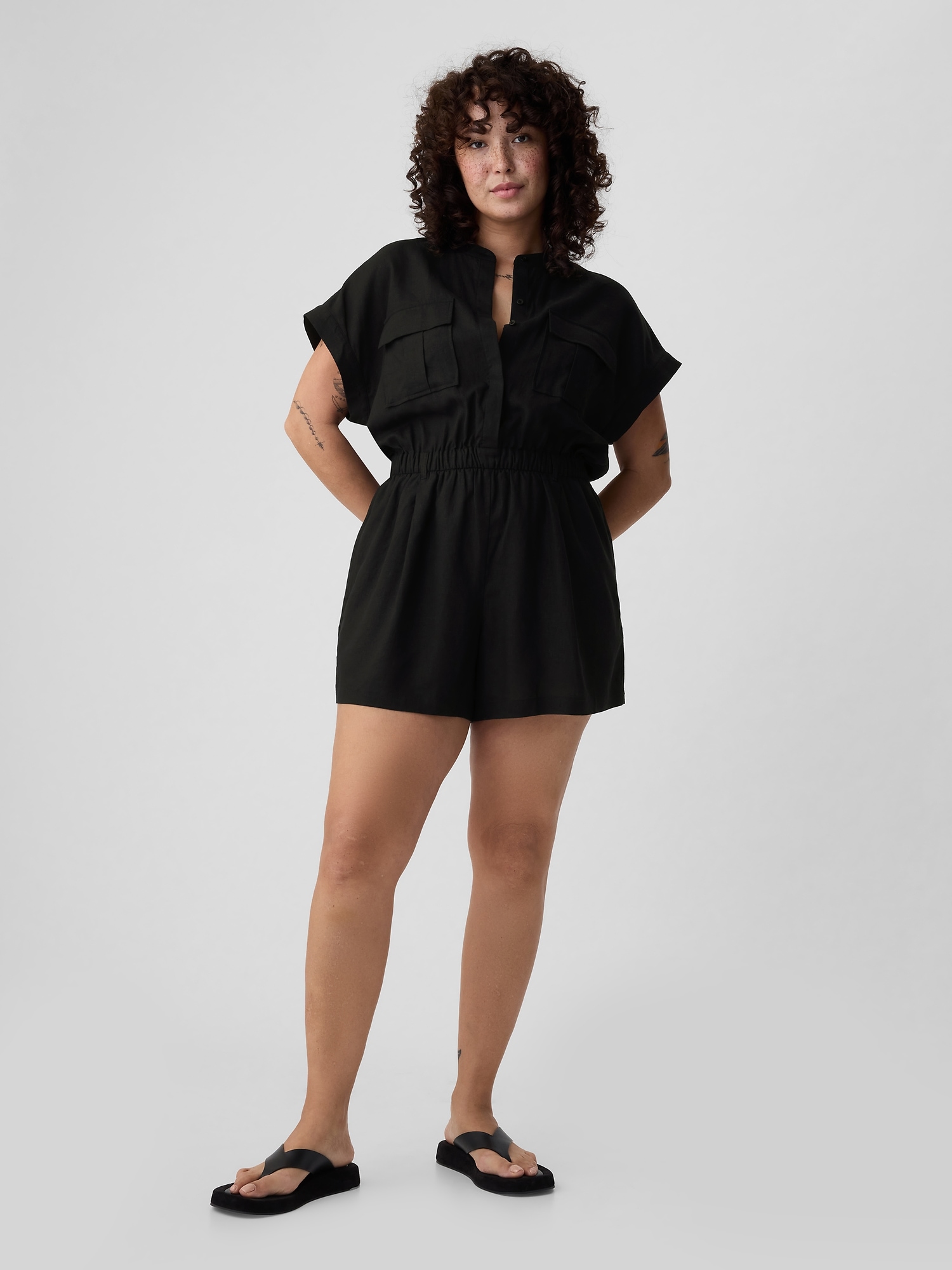 Linen-Blend Utility Romper | Gap