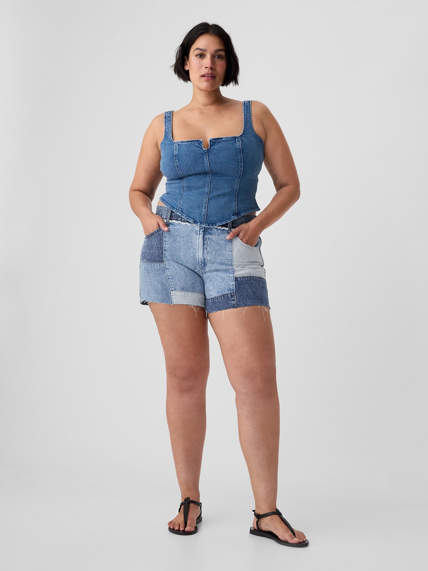4" Low Rise Stride Patchwork Denim Shorts | Gap