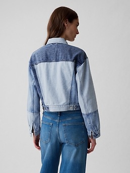 Cropped Patchwork Icon Denim Jacket | Gap