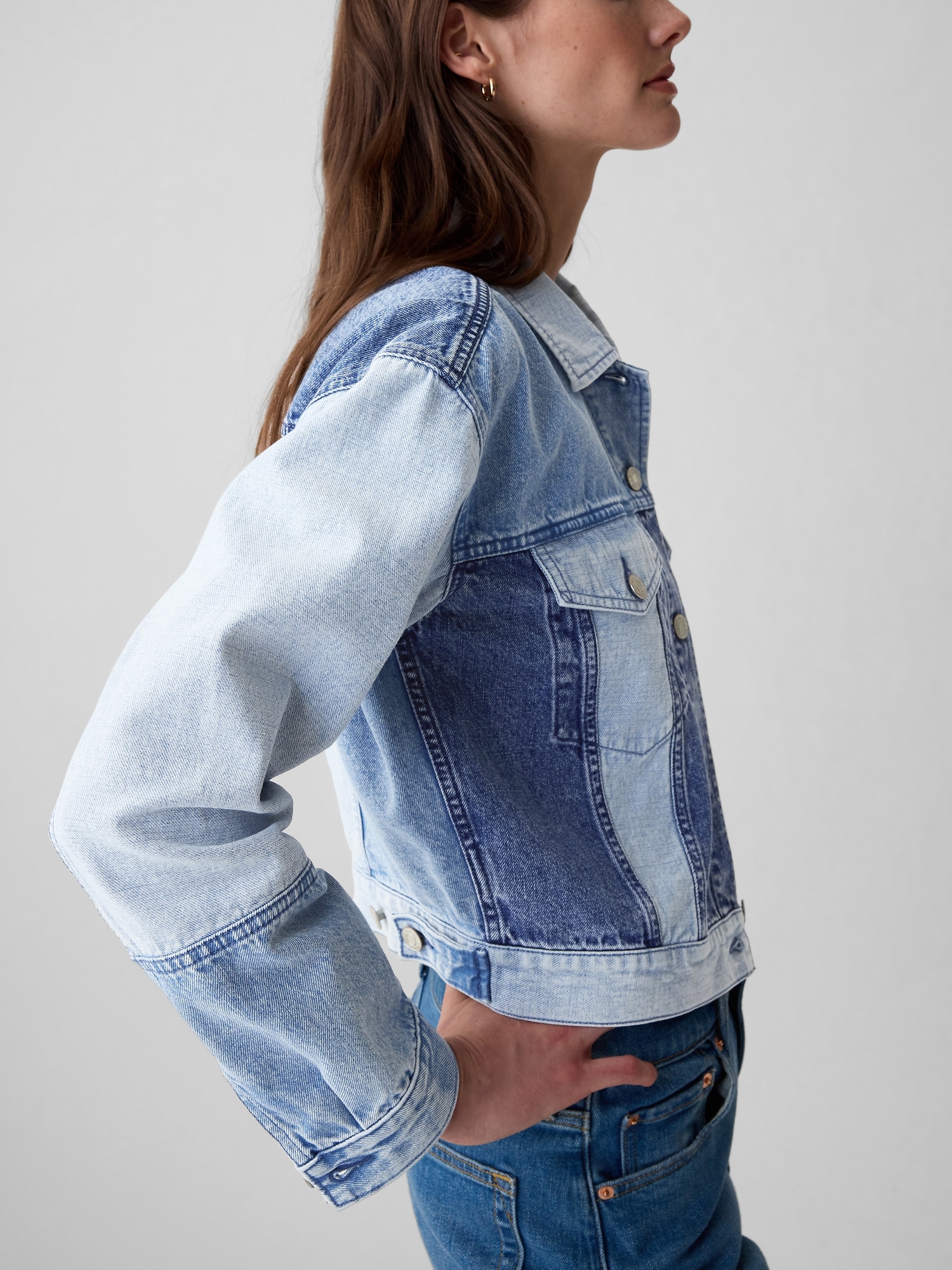 Cropped Patchwork Icon Denim Jacket | Gap
