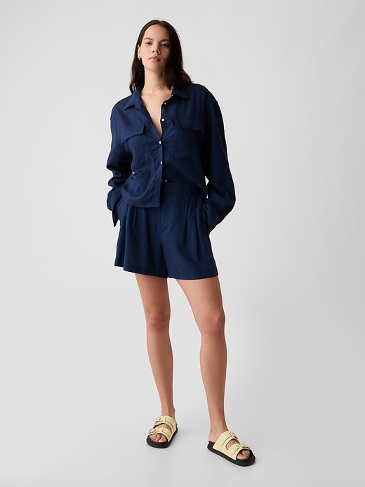 365 High Rise Linen-Blend Shorts | Gap