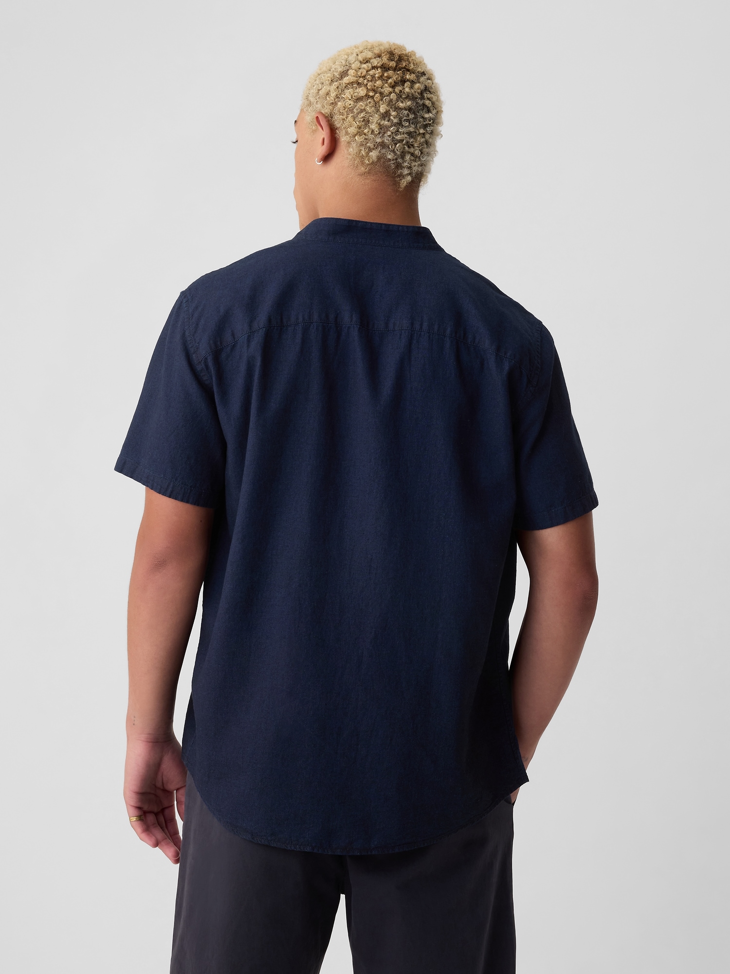 Linen-Cotton Collarless Shirt | Gap