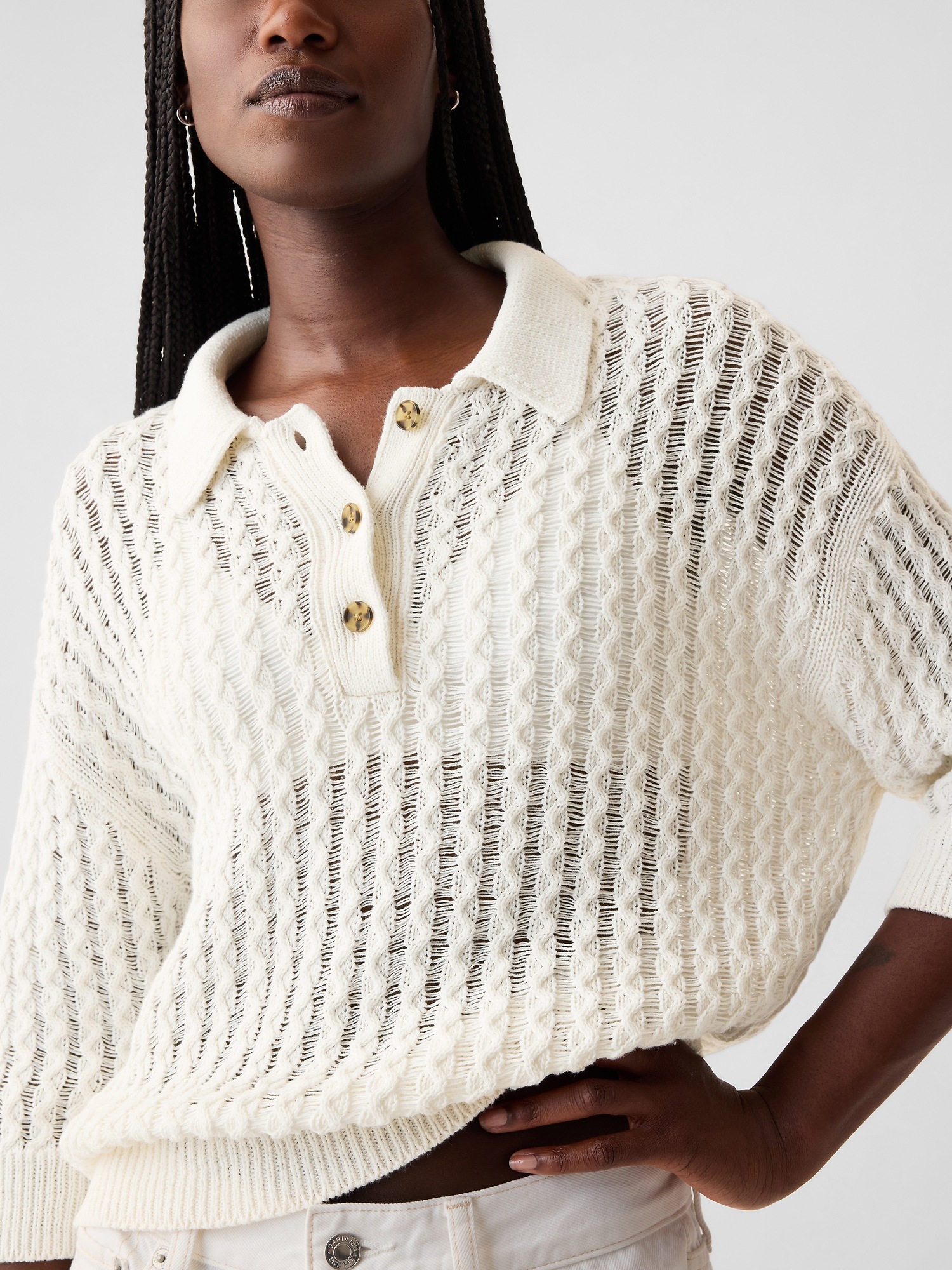 Linen-Cotton Textured Polo Sweater | Gap