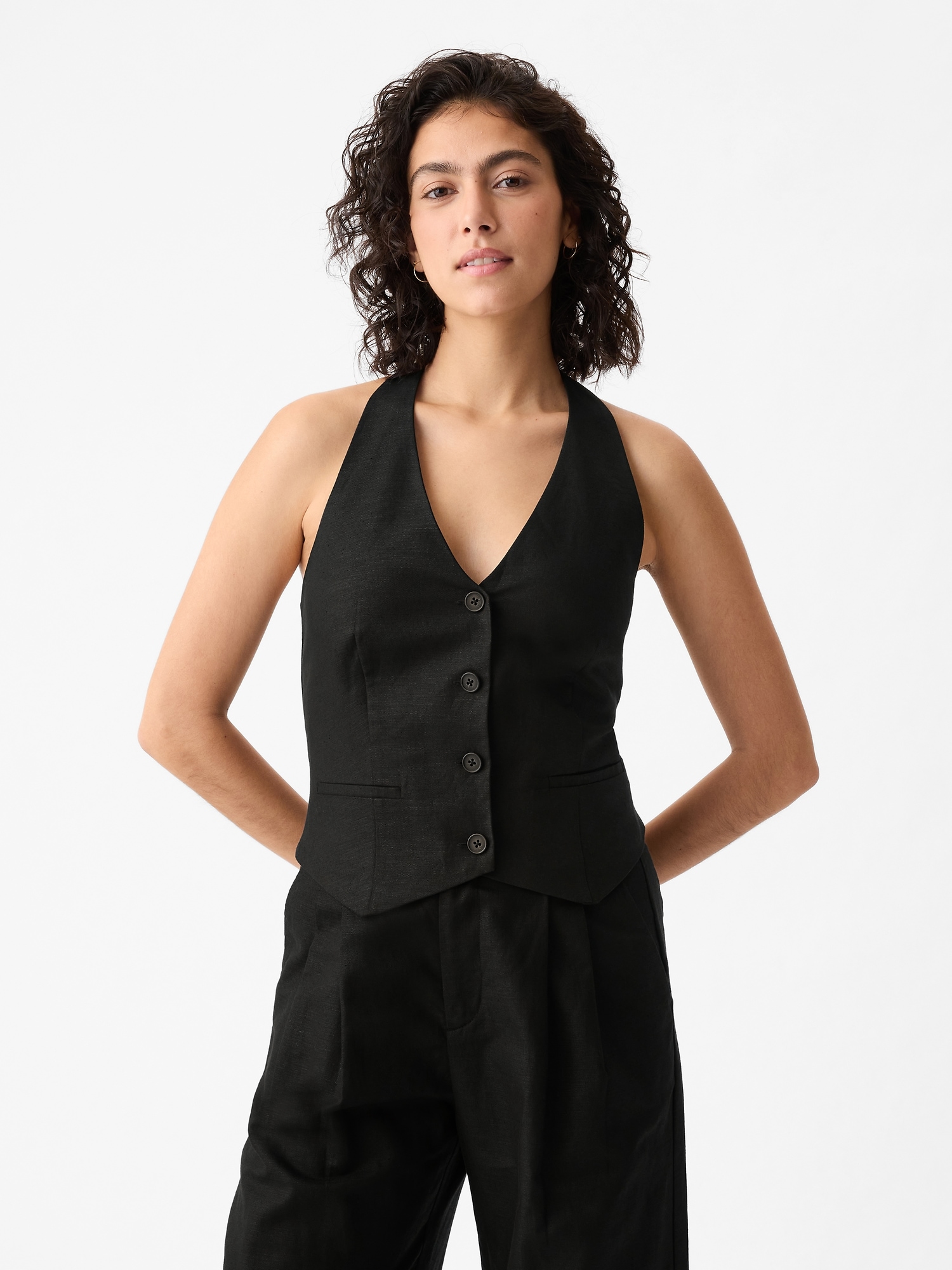 Linen-Cotton Halter Vest | Gap