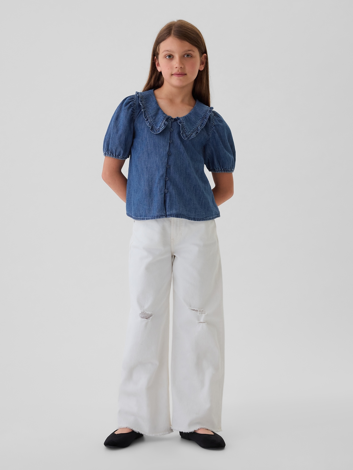 Kids Ruffle Collar Denim Shirt | Gap