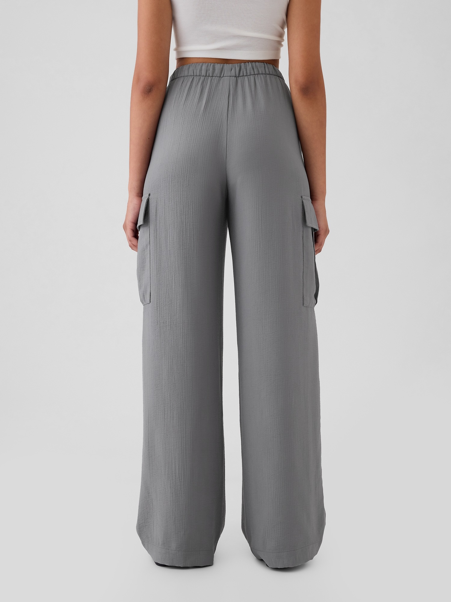 High Rise Crinkle Texture Pull-On Cargo Pants | Gap