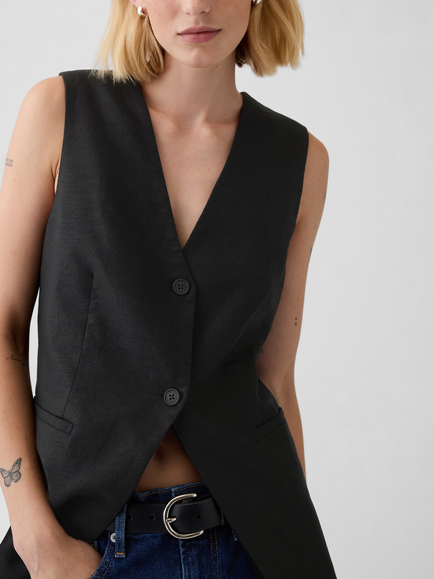 Linen-Cotton Longline Vest | Gap
