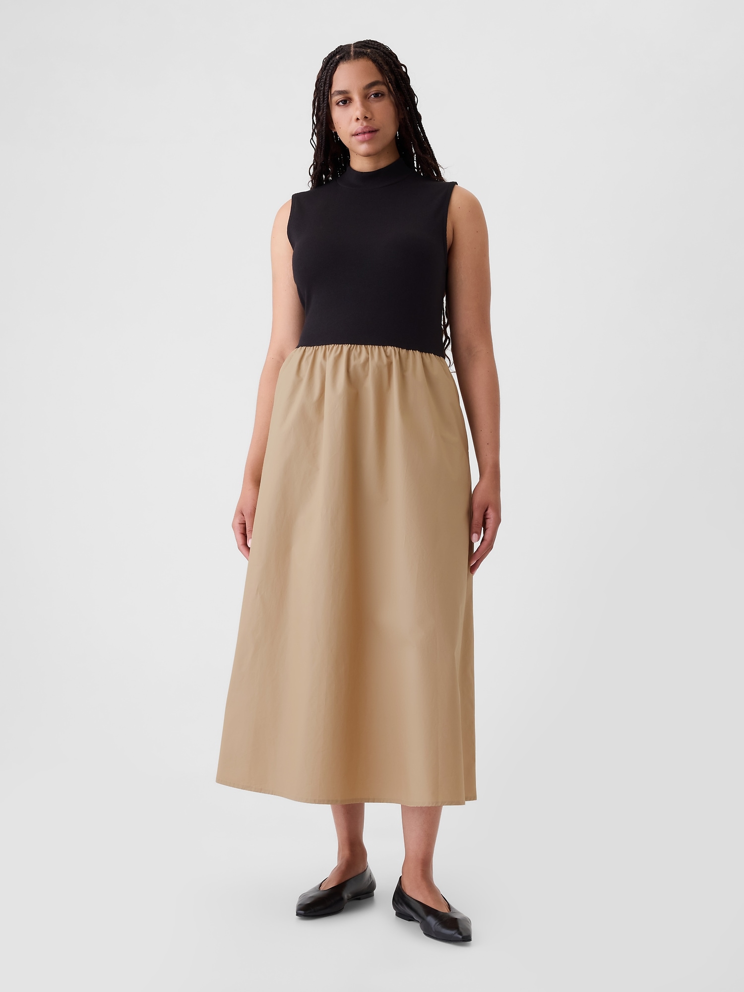 Mockneck Mixed Media Midi Dress | Gap