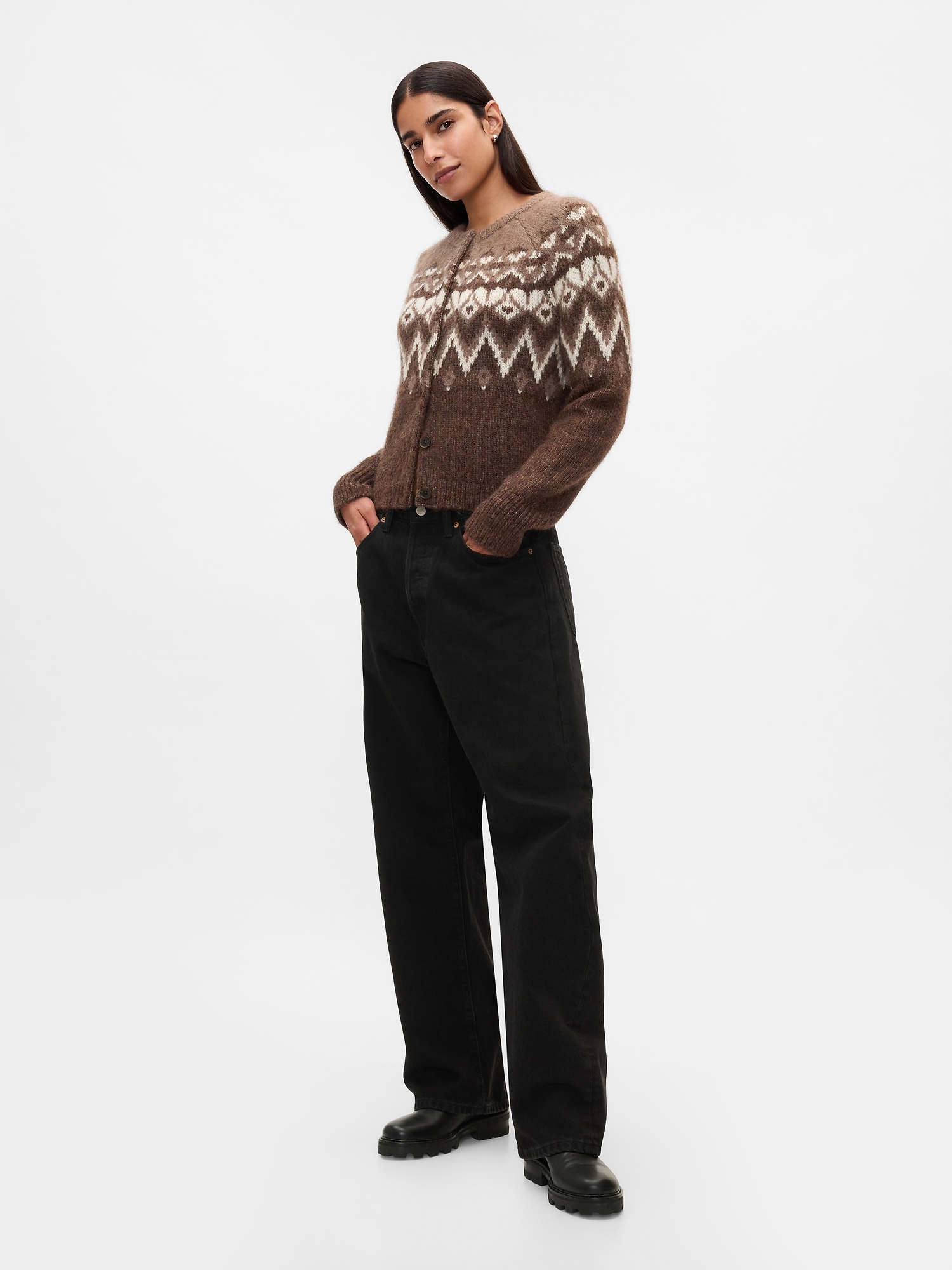 Brushed Fair Isle Cropped Cardigan | Gap