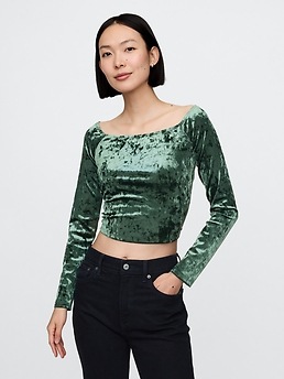 Cropped Velvet Off-Shoulder Top | Gap