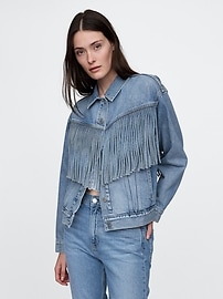 Oversized Fringe Western Denim Jacket | Gap