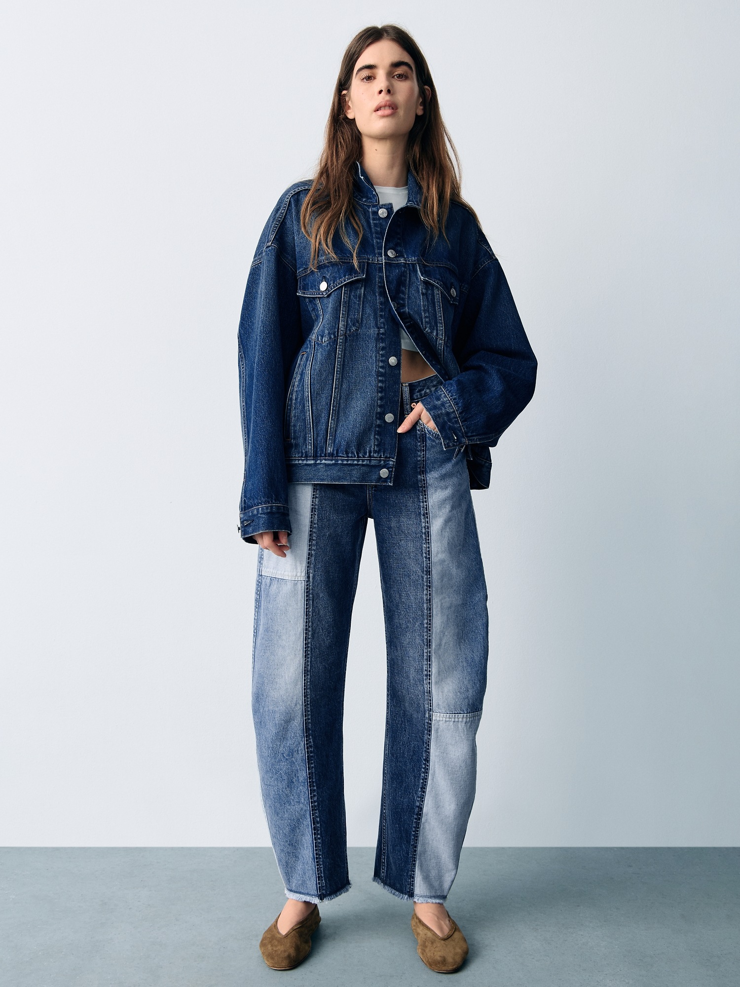High Rise Patchwork Barrel Jeans | Gap