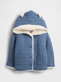 Baby Sherpa-Lined Cable-Knit Bear Cardigan | Gap