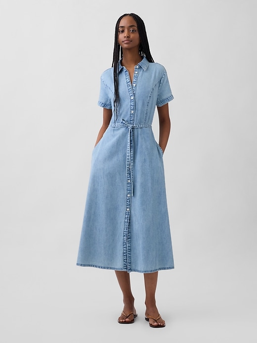 Denim Tie-Waist Midi Shirtdress | Gap