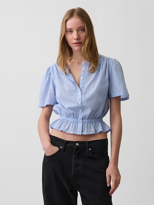 Button-Front Crop Peplum Top | Gap