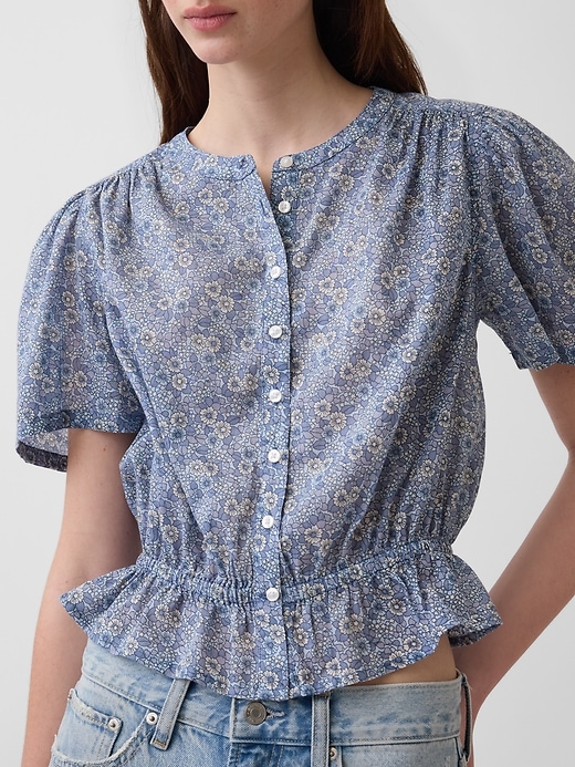 Button-Front Crop Peplum Top | Gap
