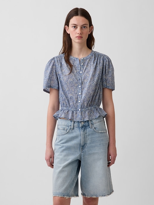 Button-Front Crop Peplum Top | Gap